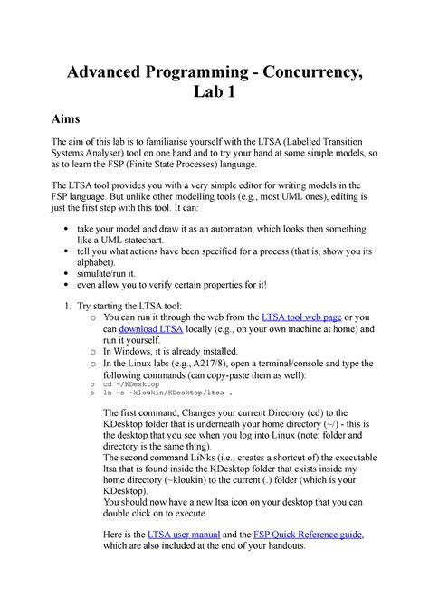 2016 2017 Lab Sheet 1 Advanced Programming Concurrency Lab 1 Aims