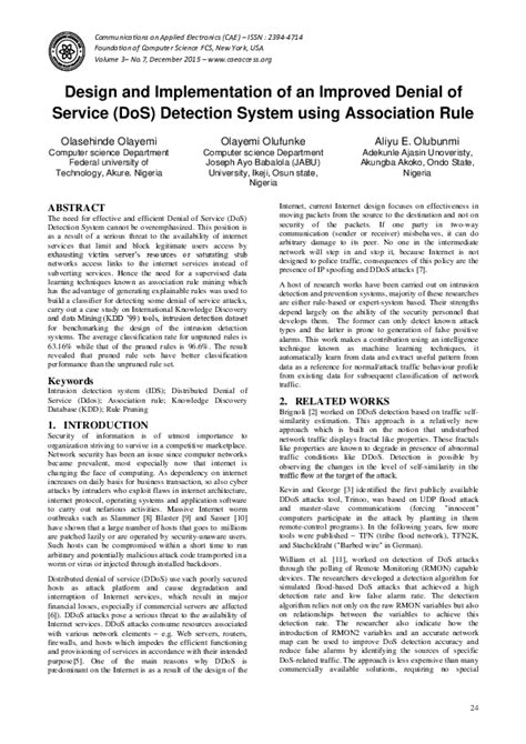 Pdf Design And Implementation Of An Improved Denial Of Service Dos Detection System Using