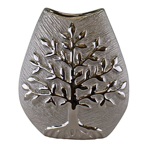 Ceramic Silver Tree Of Life Vase 20cm On OnBuy
