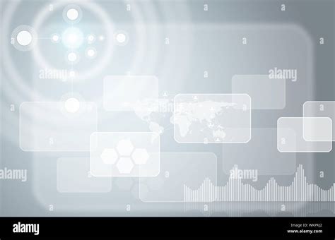 Transparent Rectangles World Map Network And Other Elements Technology Background Stock Photo