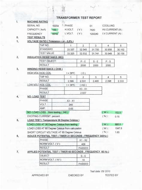 Transformer Test Report Pdf