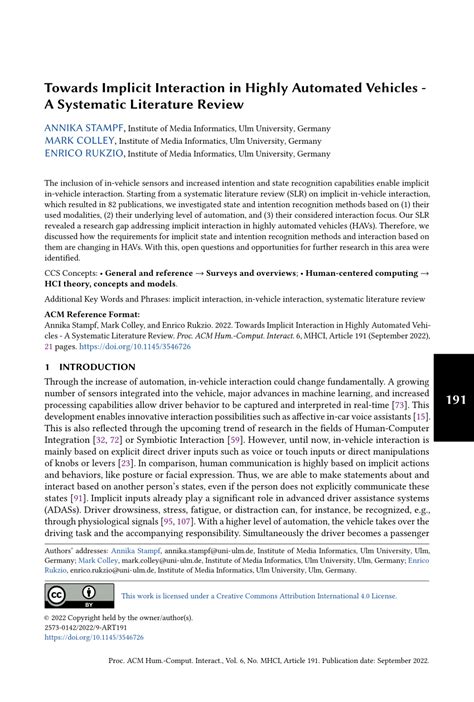 Pdf Towards Implicit Interaction In Highly Automated Vehicles A Systematic Literature Review