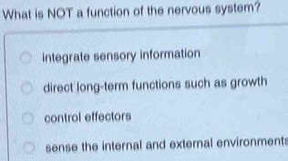 Solved What Is NOT A Function Of The Nervous System Integrate Sensory