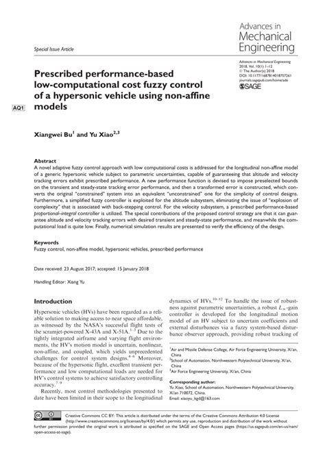 Pdf Prescribed Performance Based Low Computational Cost Fuzzy Control Of A Hypersonic Vehicle