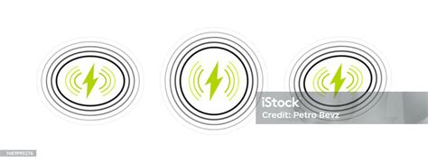 무선 충전기 로고는 파도로 설정되었습니다 고속 무선 충전 기술 번개와 파도가 있는 무선 충전기 표시 다양한 장치를 충전하기 위한 유도 도크 스테이션 벡터 그림 Usb 포트에