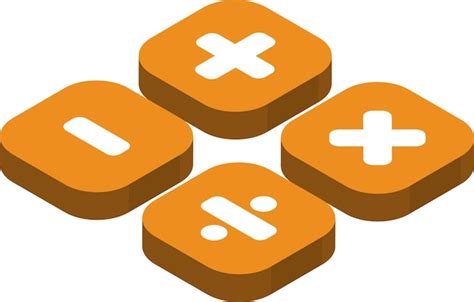 3d 아이소메트릭 스타일의 더하기 빼기 곱하기 나누기 버튼 그림 프리미엄 벡터