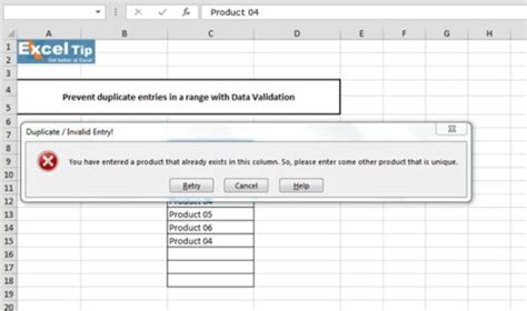 Data Validation Preventing Duplicate Entries In Excel
