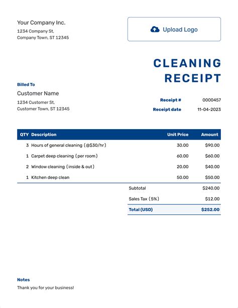Printable House Cleaning Invoice Cleaning Receipt Template Project