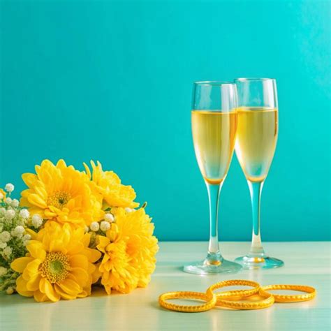 Two Glasses Of Champagne And Two Glasses Of Champagne On A Table