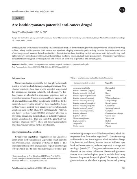 Pdf Are Isothiocyanates Potential Anti Cancer Drugs