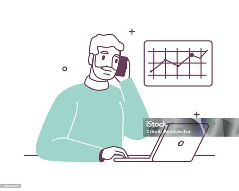 노트북을 들고 있는 고객 서비스 콜센터 직원 차트 정보 다이어그램 팀 지원 구성원 운영자 에이전트 캐릭터 헬프라인 보조 담당자의 벡터 그림 Brand Name Online