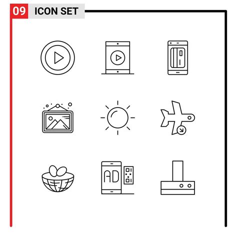 Editable Vector Line Pack Of 9 Simple Outlines Of Photo Gallery Movie