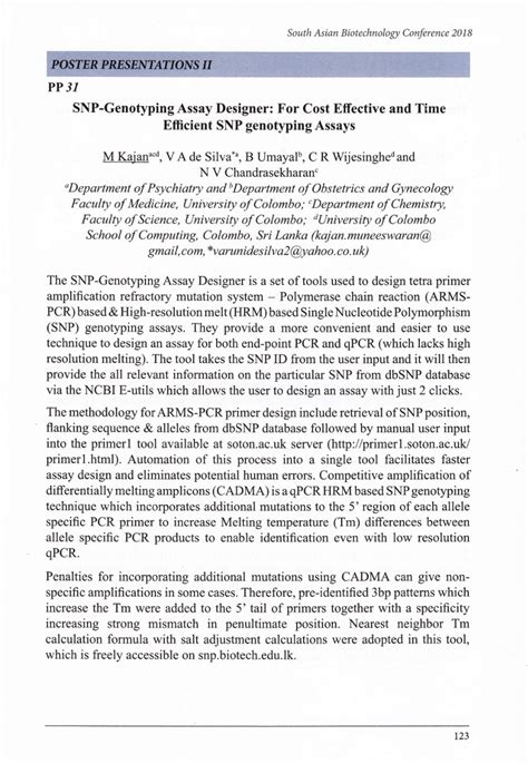Pdf Snp Genotyping Assay Designer For Cost Effective And Time Efficient Snp Genotyping Assays