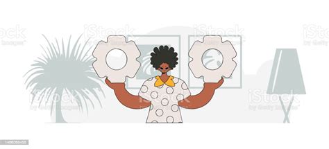 우아한 남자가 손에 기어를 들고 있습니다 아이디어 테마 레트로 트렌디 한 스타일 0명에 대한 스톡 벡터 아트 및 기타 이미지 0명 개념 개선 Istock