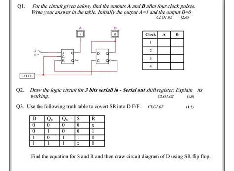 solved q1 for the circuit given below find the outputs a