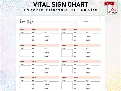 Editable And Printable Vital Sign Chart Vital Sign Log Vital Sign Tracker Vital Sign Sheet