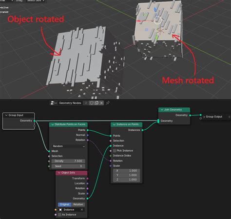 Geometry Nodes Instances Align Different When Object Rotated Vs Mesh Rotated Blender Stack