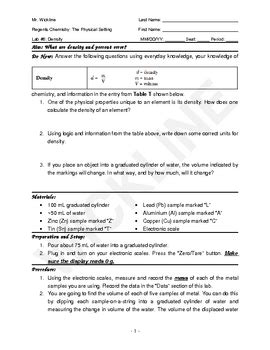 Density And Percent Error Lab By Joshua Wickline TpT