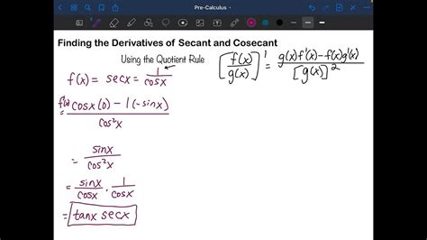 Derivatives Of Secant And Cosecant Youtube