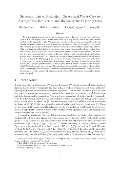 Pdf Structural Lattice Reduction Generalized Worst Case To Average Case Reductions And