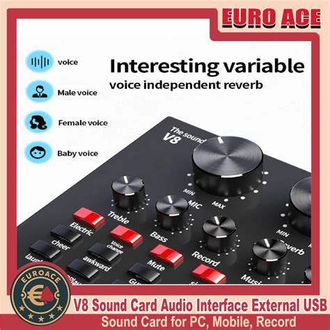 Euro Ace V8 Sound Card Audio Interface External Usb Live Broadcast