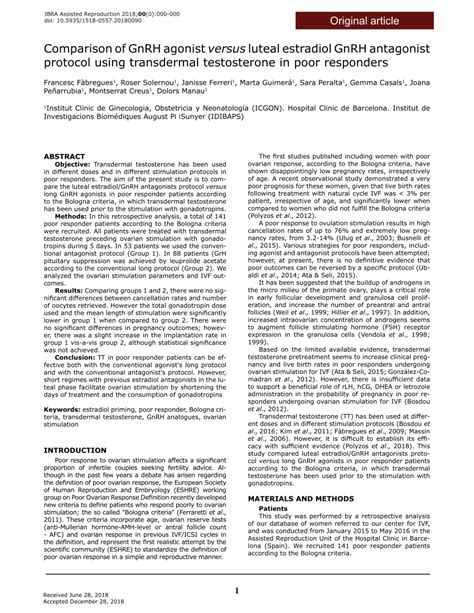 Pdf Comparison Of Gnrh Agonist Versus Luteal Estradiol Gnrh Antagonist Protocol Using