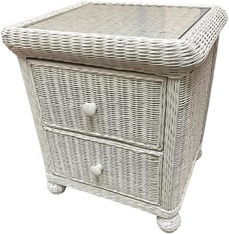 White Wicker Nightstand 2 Drawer By Wicker Paradise Home