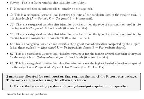 Solved Subject This Is A Factor Variable That Identifies
