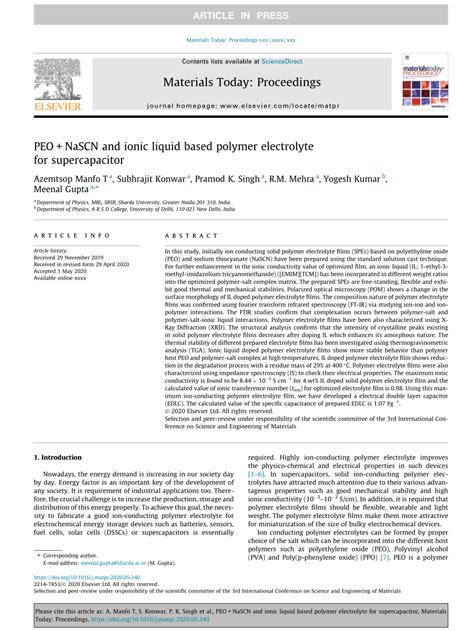 Pdf Peo Nascn And Ionic Liquid Based Polymer Electrolyte For