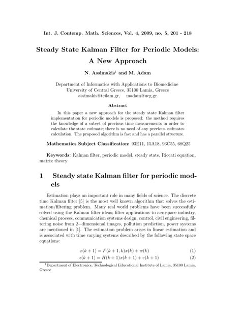 Pdf Steady State Kalman Filter For Periodic Models A New Approach