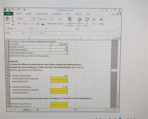 Solved Bond Pricing Excel File Home Insert Page Layout