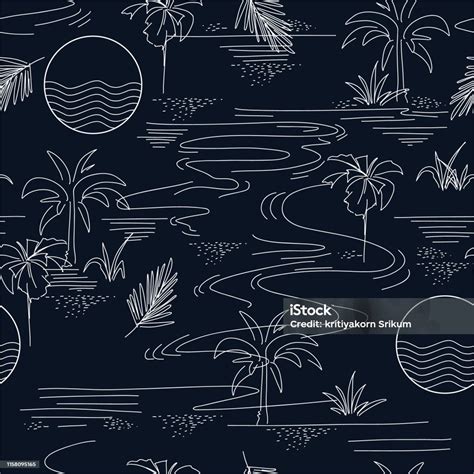 섬 여름 분위기와 라인톤 패션 패브릭 웹 벽지 및 모든 인쇄를위한 디자인의 벡터에서 최소한의 원활한 패턴 패턴에 대한 스톡 벡터 아트 및 기타 이미지 Istock