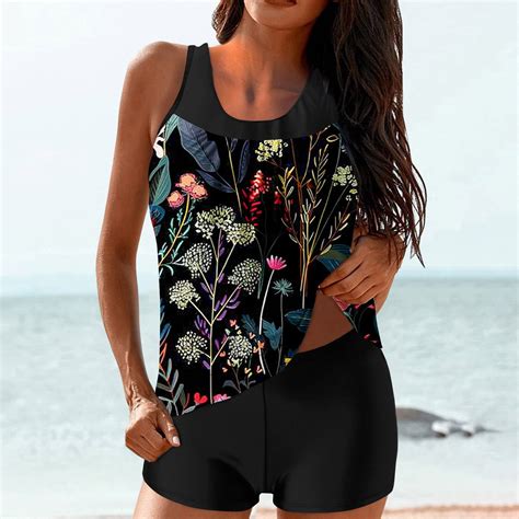 Calafebila Womens Swimsuit Modest Tankini Two Piece Floral Print