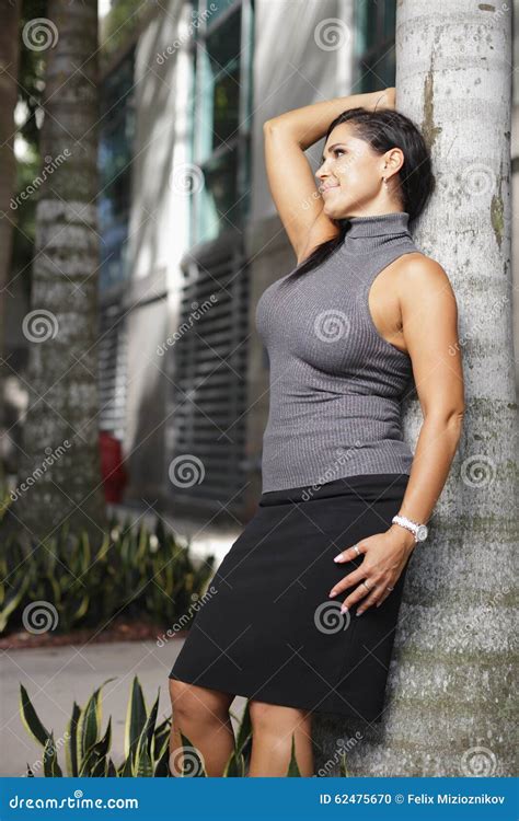 Woman Leaning On A Tree Stock Photo Image Of Female