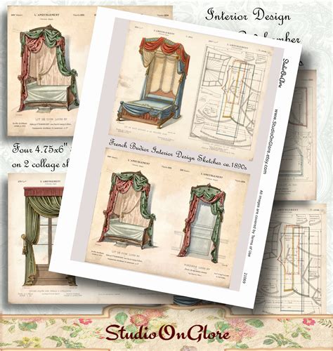 Vintage Victorian Boudoir Prints Paris Interior Design Sketches