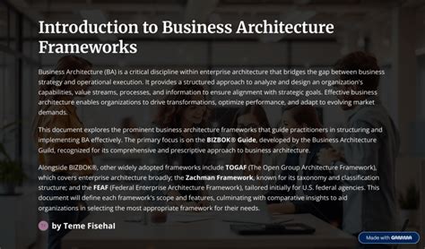 Business Architecture Frameworks Bizbok Togaf Zachman