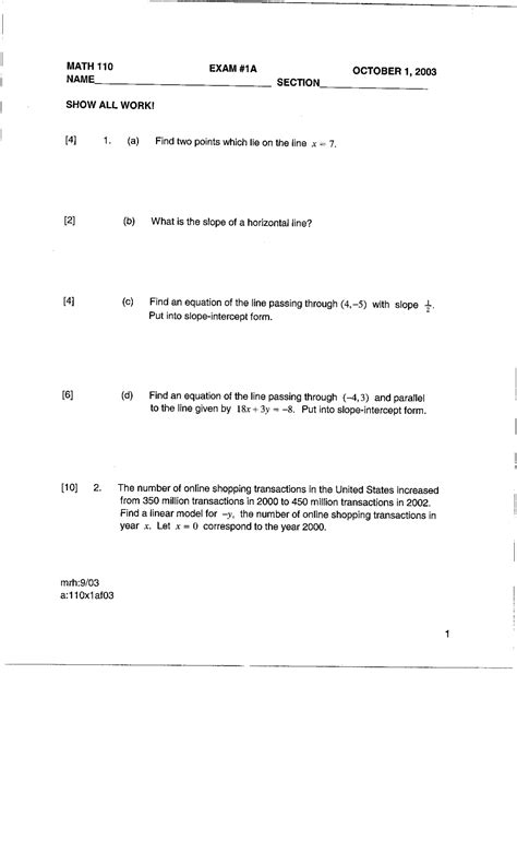 Exam 1 A With 7 Problems Elementary Mathematical Models Math 110