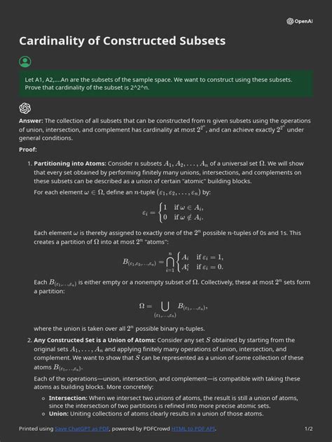 Cardinality Of Constructed Subsets Pdf Set Mathematics Empty Set