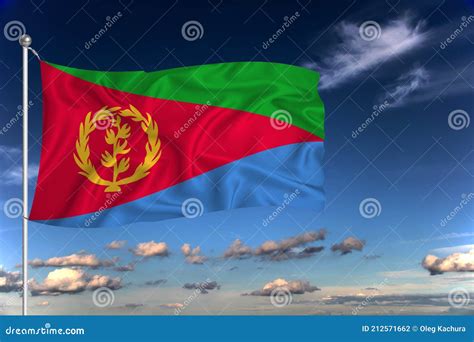 Eritrea National Flag Waving In The Wind Against Deep Blue Sky International Relations Concept