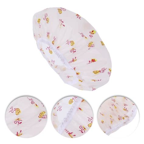 Unique Bargains Womens Floral Pattern Shower Cap Yellow 1pc In The