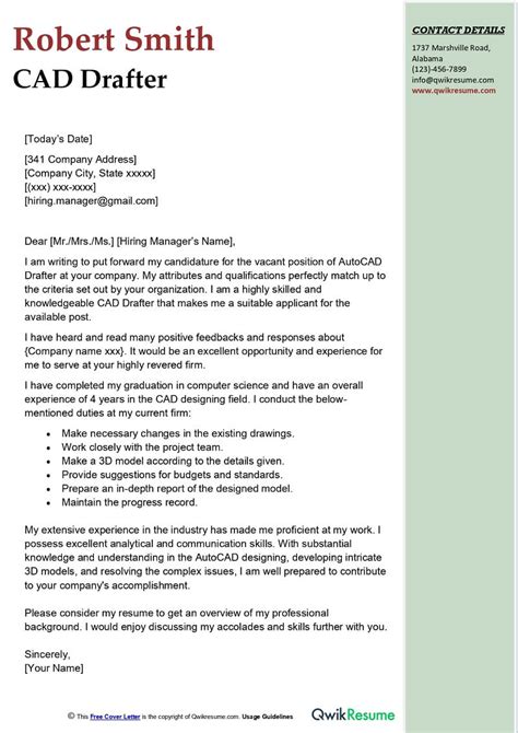 CAD Drafter Cover Letter Examples QwikResume