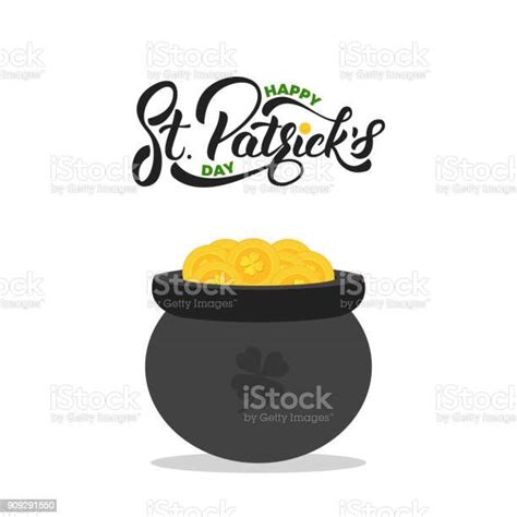 Hari Santo Patrick Huruf St Patrick Dan Pot Koin Emas Kartu St Patricks Day Ilustrasi Stok