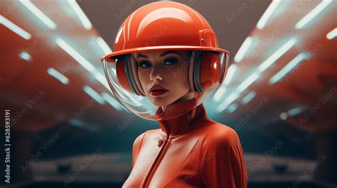 Futuristic Cargo Spaceship Female Worker Onboard Spaceship Made With Generative Ai Stock