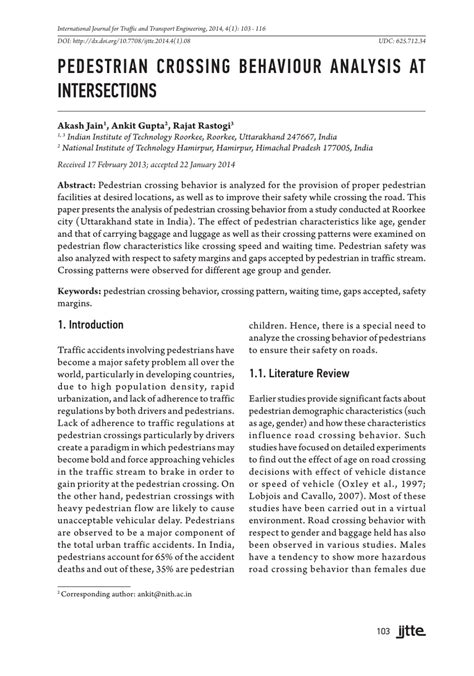 Pdf Pedestrian Crossing Behavior Analysis At Intersections