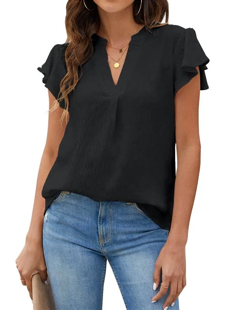Fantaslook Blouses For Women Dressy V Neck Ruffle Sleeve Summer Tops Casual Flowy Shirts