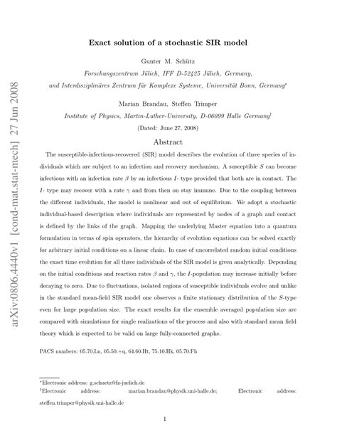 Pdf Exact Solution Of A Stochastic Sir Model