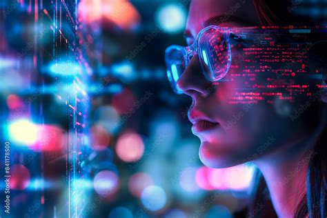 Software Coding Hologram And Woman On Tablet Thinking Of Data Analytics Digital Technology And