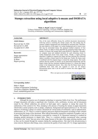 Stamps Extraction Using Local Adaptive K Means And ISODATA Algorithms PDF