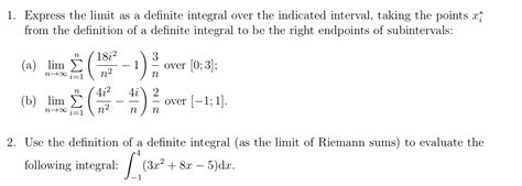 Solved Express The Limit As A Definite Integral Over The Chegg Com
