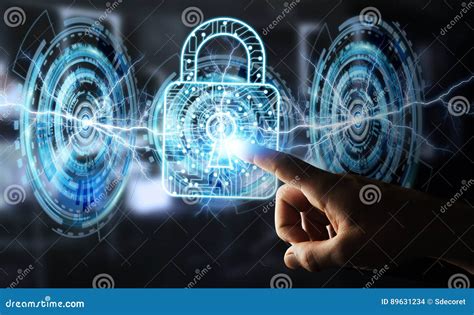Businessman Using Digital Padlock To Secure His Datas 3d Rendering